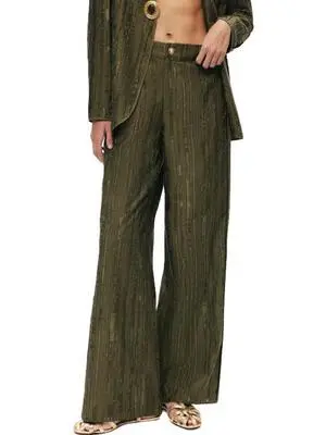 NOCTURNE Textured Wide-leg Pants - Khaki