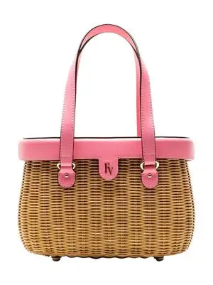 FRANCES VALENTINE Willow Woven Wicker And Leather Top Handle Bag - Pink