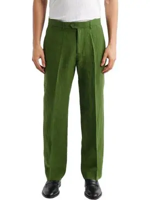 PERCIVAL Flat Front Linen Chinos Forest