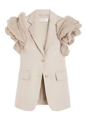 Max Mara Oversized Sleeveless Linen Jacket With Ruffles - Sand