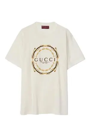 Gucci Cotton Jersey T-shirt With Bridles Print - Beige