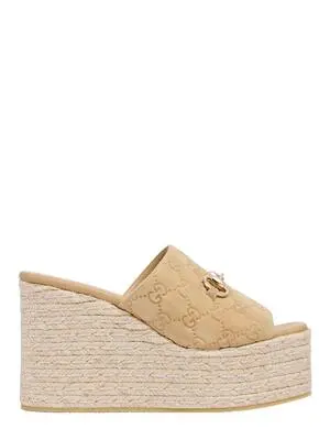 Gucci Gg Suede Platform Espadrille With Horsebit - Neutral