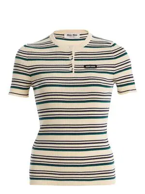 Miu Miu Striped Henley Top - Multi