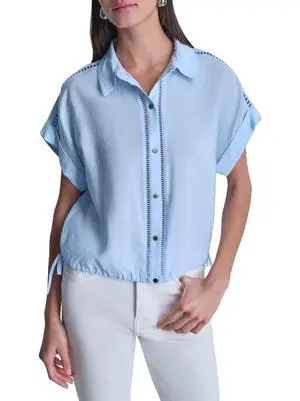 Dkny Ladder Lace Detail Button-up Shirt - Light Blue