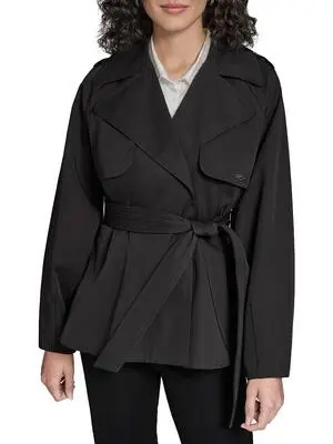 Karl Lagerfeld Short Flared Trench Coat - Black
