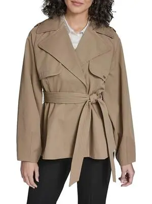 Karl Lagerfeld Short Flared Trench Coat - Khaki