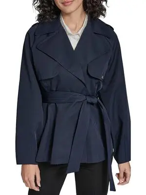Karl Lagerfeld Short Flared Trench Coat - Navy