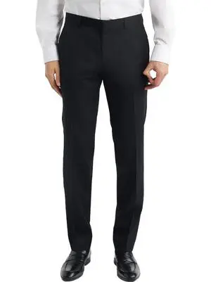 BOSS Genius Slim Fit Flat Front Virgin Wool Dress Pants - Black