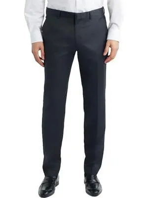 BOSS Genius Slim Fit Flat Front Virgin Wool Dress Pants - Dark Grey