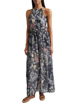 Eleventy Floral Silk Chiffon Maxi Dress - Blue