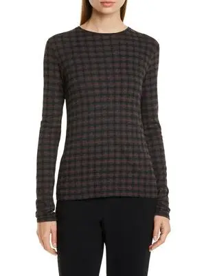Vince Check Plaid Long Sleeve Knit Top - Charcoal