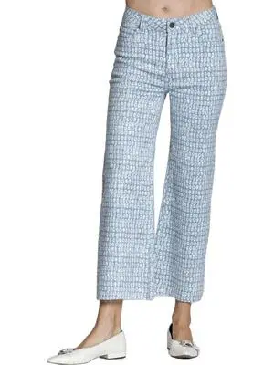 APNY Printed Crop Wide Leg Jeans - Blue/white
