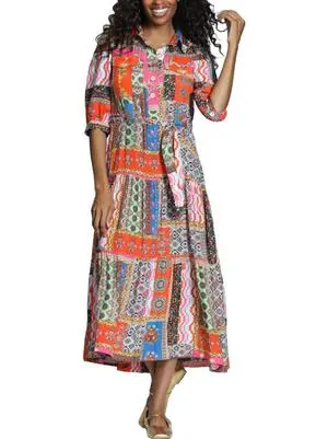 APNY Patchwork Print Shirtdress - Hot Coral Multi
