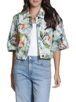APNY Floral Print Denim Jacket - Aqua Multi