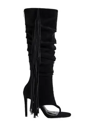 AZALEA WANG Johanna Fringe Stiletto Sandals - Black