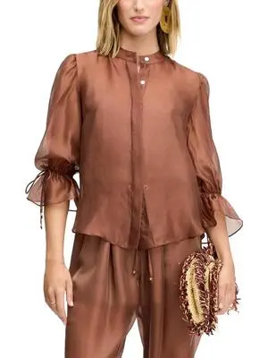 Sam Edelman Semi Sheer Tie Cuff Blouse - Mocha
