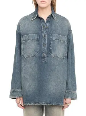Zadig&Voltaire Timona Oversize Denim Shirt Medium Blue