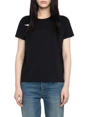 Zadig&Voltaire Suza Rhinestone Wing Cotton T-shirt - Black