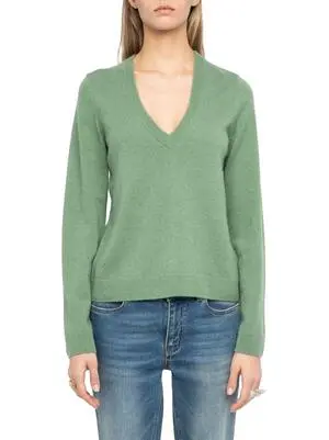 Zadig&Voltaire Wool And Cashmere Sweater With Leather Patches - Verveine