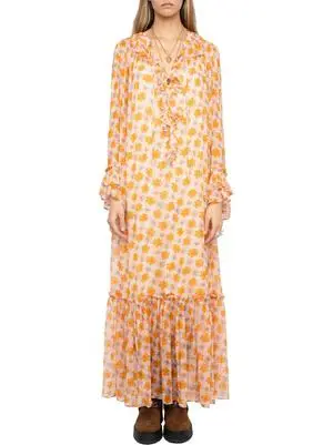 Zadig&Voltaire Floral Long Sleeve Maxi Dress - Cream