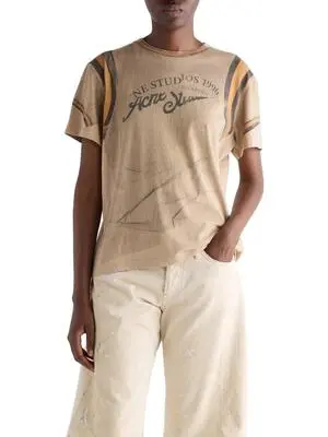Acne Studios Trompe L'Oeil Logo Graphic T-Shirt Sand Beige