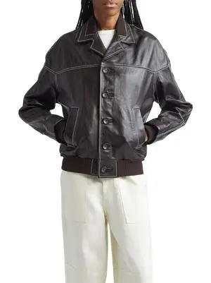 WALES BONNER Time Rib Trim Leather Jacket