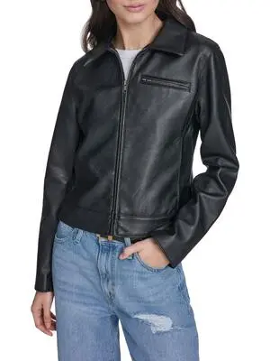 LEVI'S Faux Leather Cropped Jacket - Black