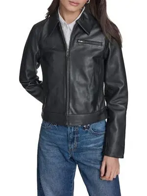 LEVI'S Leather Zip Jacket - Black