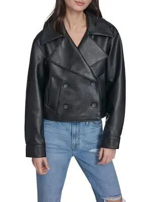 LEVI'S Faux Leather Cropped Trench Coat - Black
