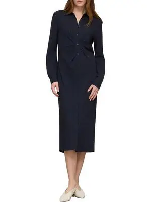 Lafayette 148 New York Pleated Waist Long Sleeve Shirtdress - Ink