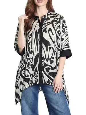APNY Abstract Print Button-up Tunic - Black/white