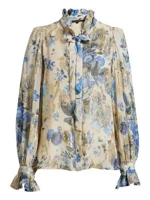 Kobi Halperin Josie Metallic Floral Shirt - Blue Multi