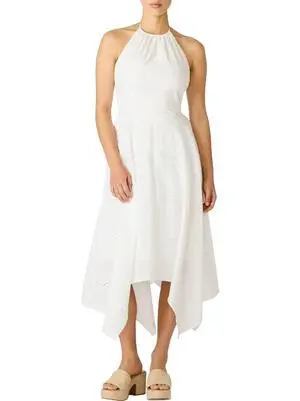 Steve Madden Dalina Eyelet Embroidery Halter Dress - Birch White