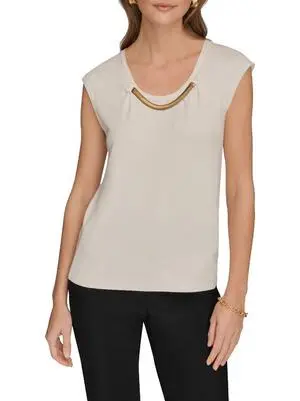 Donna Karan New York Coil Embellished Cap-sleeve Sweater - Cream
