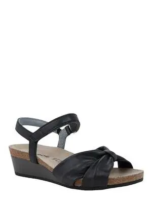 Naot Madame Ankle Strap Platform Wedge Sandal - Black Shiny Leather