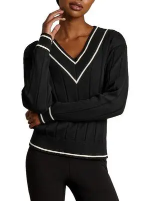 RHONE Varsity Rib V-Neck Sweater Pure Black