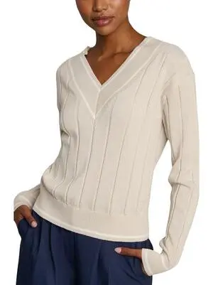 RHONE Varsity Rib V-Neck Sweater Sand