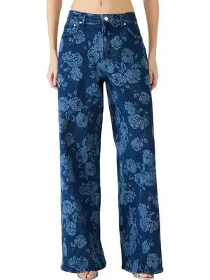 Steve Madden Jaxon Floral Wide-leg Jeans - Rose Frost