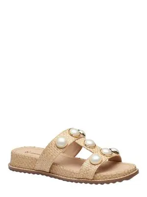 Johnston & Murphy Embellished Wedge Slide Sandal - Natural Raffia