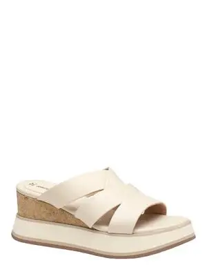 Johnston & Murphy Colleen Platform Wedge Slide Sandal - Bone Nappa Leather