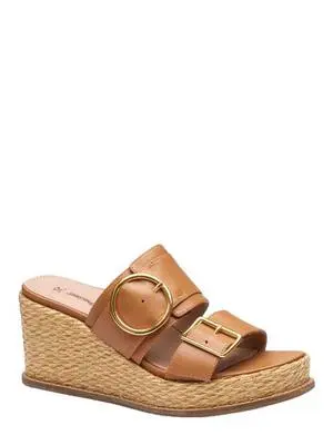 Johnston & Murphy Mallory Double Buckle Platform Wedge Sandal - Cognac Nappa Leather