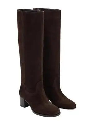 Mango Suede Tall Boots - Chocolate