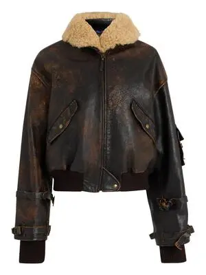 Ralph Lauren Lianne Leather Aviator Jacket - Brown