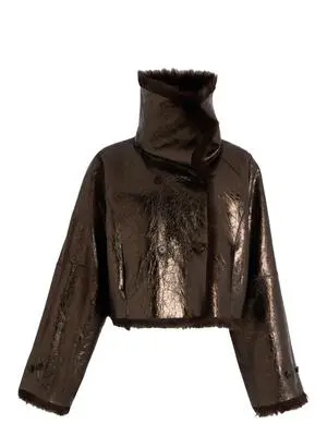 Ralph Lauren Norman Reversible Metallic Shearling Coat - Silver