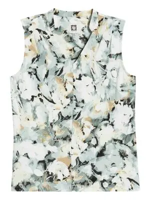 Anne Klein Floral Print Sleeveless Top - Soft Aloe Multi