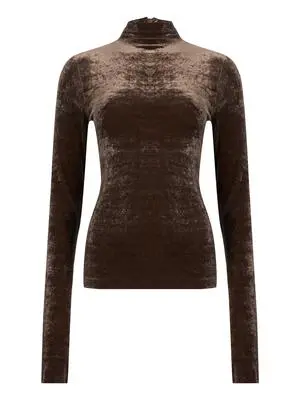 Ralph Lauren Ilene Velvet Turtleneck Top - Brown