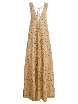 MEL USINE Faustine Embroidered Silk Maxi Dress - Neutral