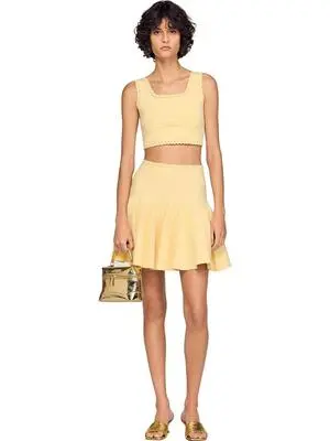 Sandro Knit Crop Top With Straps - Butter