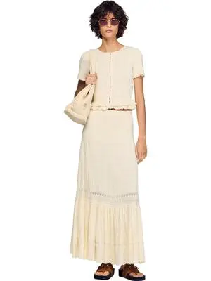 Sandro Ruffled Knit Top - Ecru