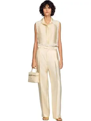 Sandro Satin Straight-leg Trousers - Cream